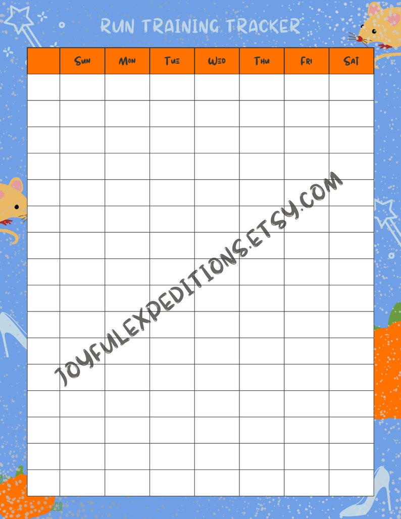 Cartoon Run Tracker 16 Week, PNG and PDF Instant Download Printable ...
