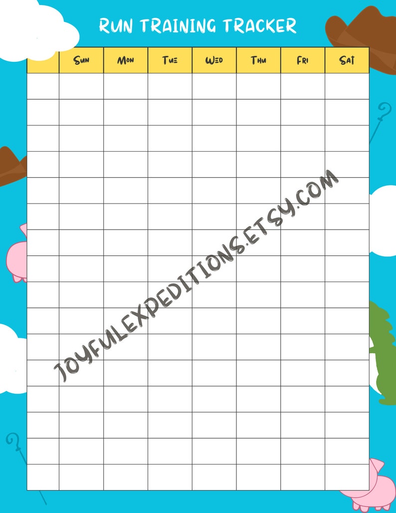 Cartoon Run Tracker 16 Week, PNG and PDF Instant Download Printable ...
