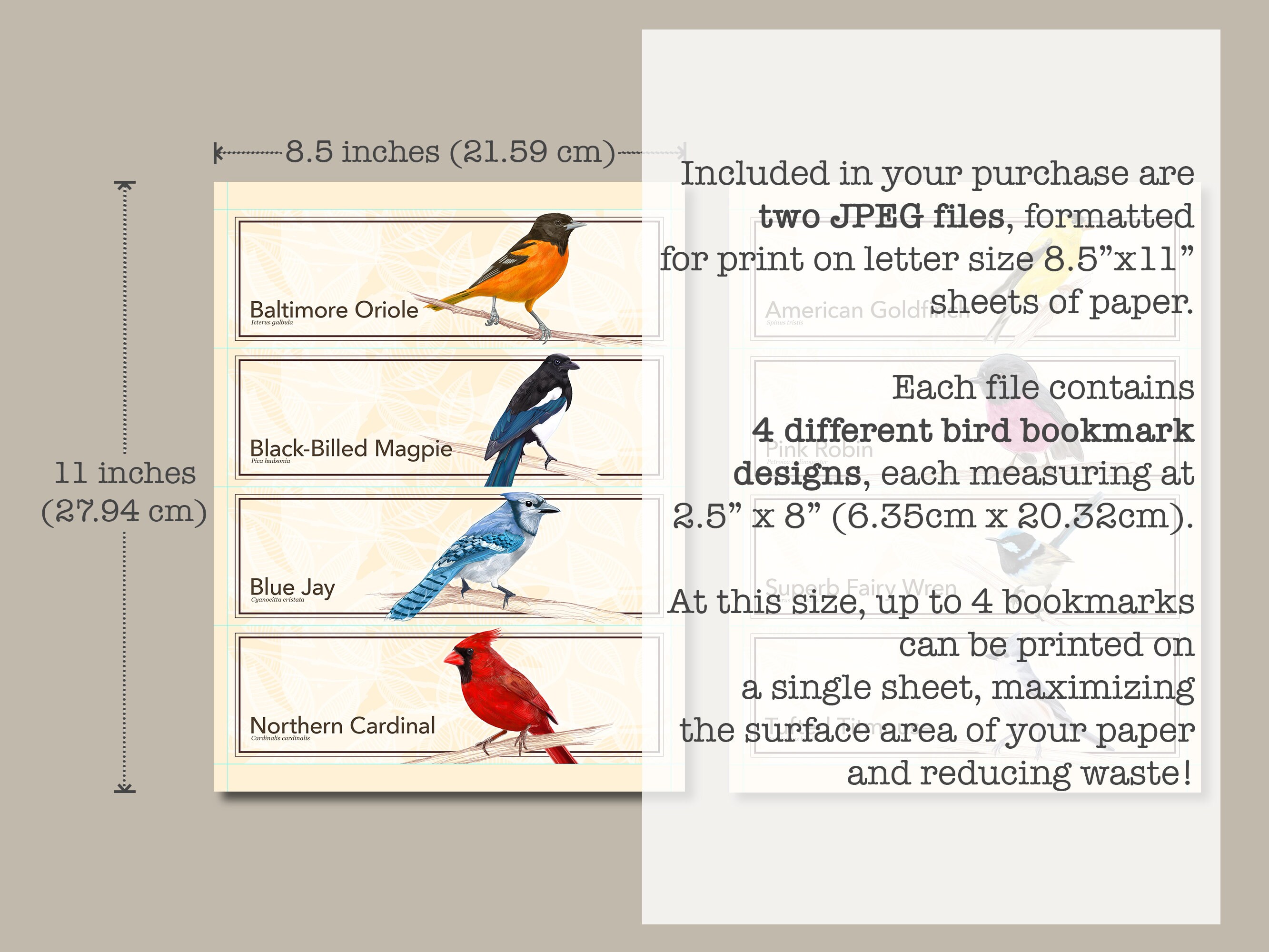 PRINTABLE BOOKMARKS, Bird Bookmark, Digital Bookmark, Printable Birds ...