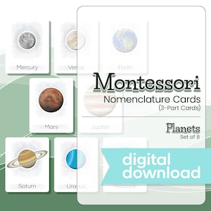 Montessori Nomenclature Cards ILLUSTRATED PLANETS, Montessori Materials ...