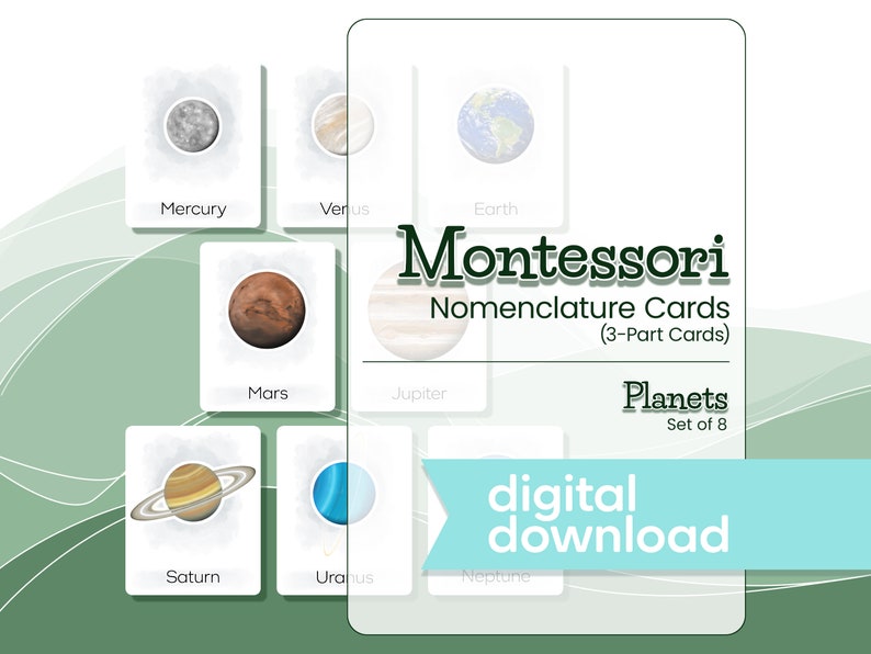 Montessori Nomenclature Cards ILLUSTRATED PLANETS, Montessori Materials ...