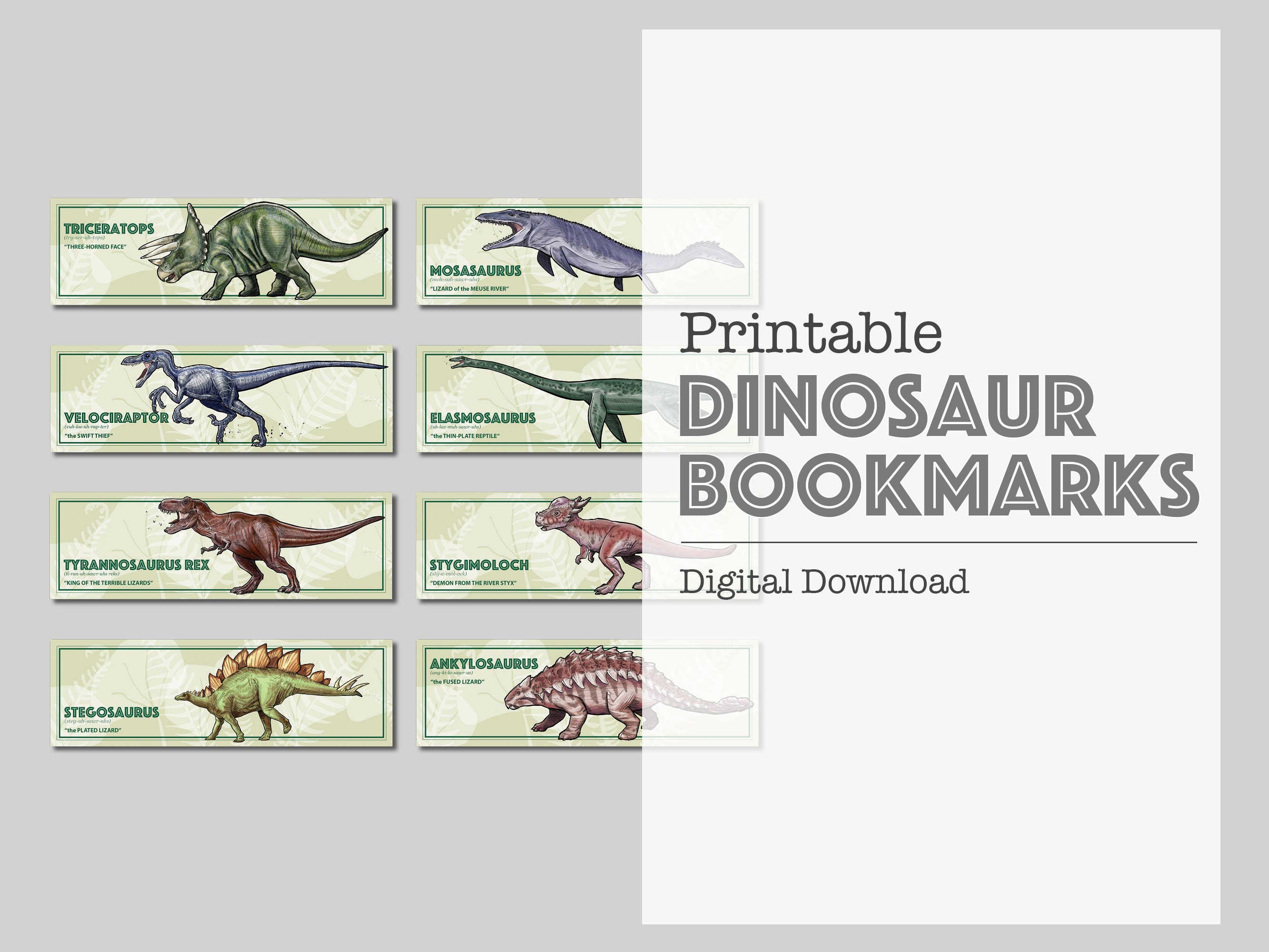 PRINTABLE BOOKMARKS, Dinosaur Bookmark, Digital Download, Instant ...