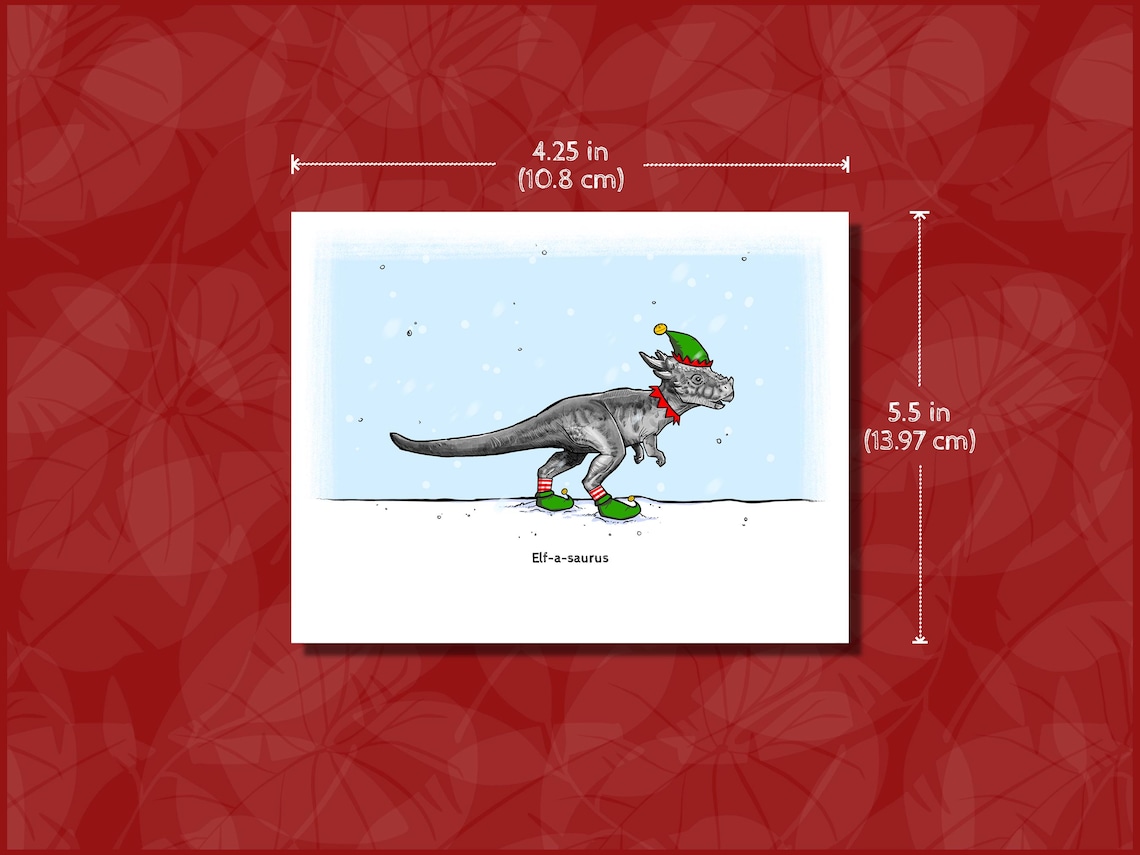 DINOSAUR CHRISTMAS CARD Set, Holiday Greeting Cards Set, Dinosaur ...
