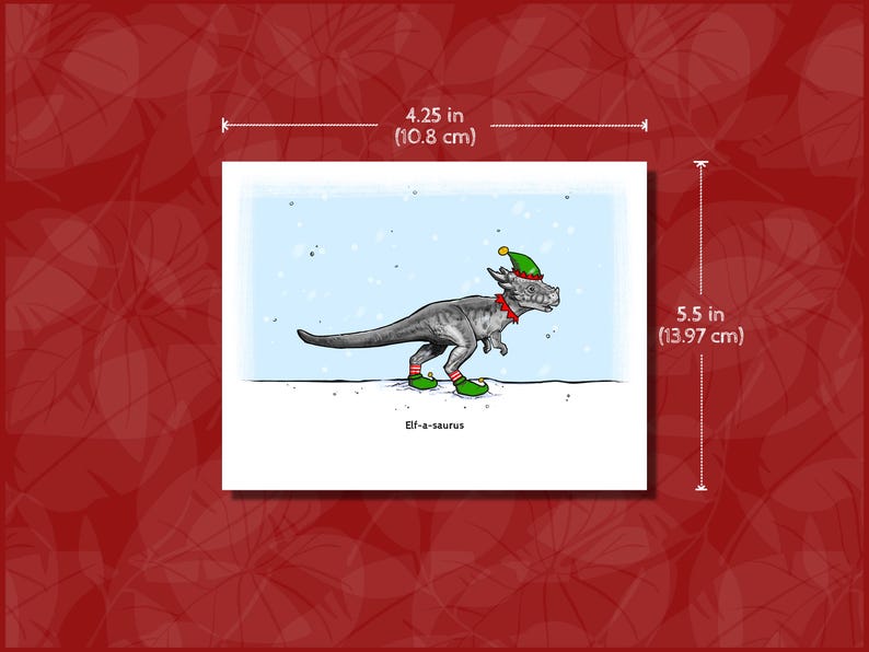 DINOSAUR CHRISTMAS CARD Set, Holiday Greeting Cards Set, Dinosaur ...