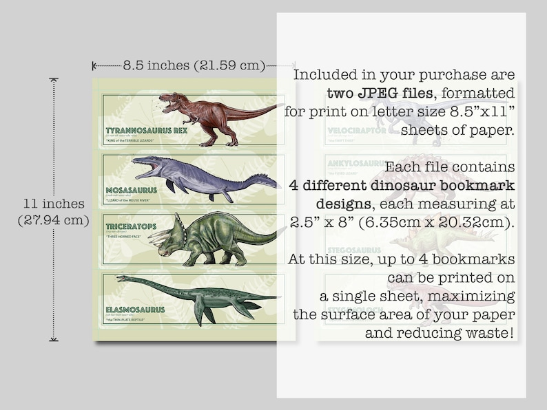 PRINTABLE BOOKMARKS, Dinosaur Bookmark, Digital Download, Instant ...