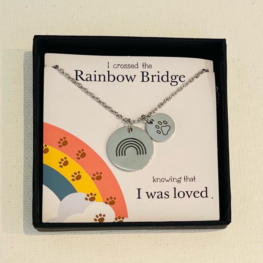 Rainbow Bridge Paw Print Silver Necklace Pet Loss Dog Necklace Cat ...