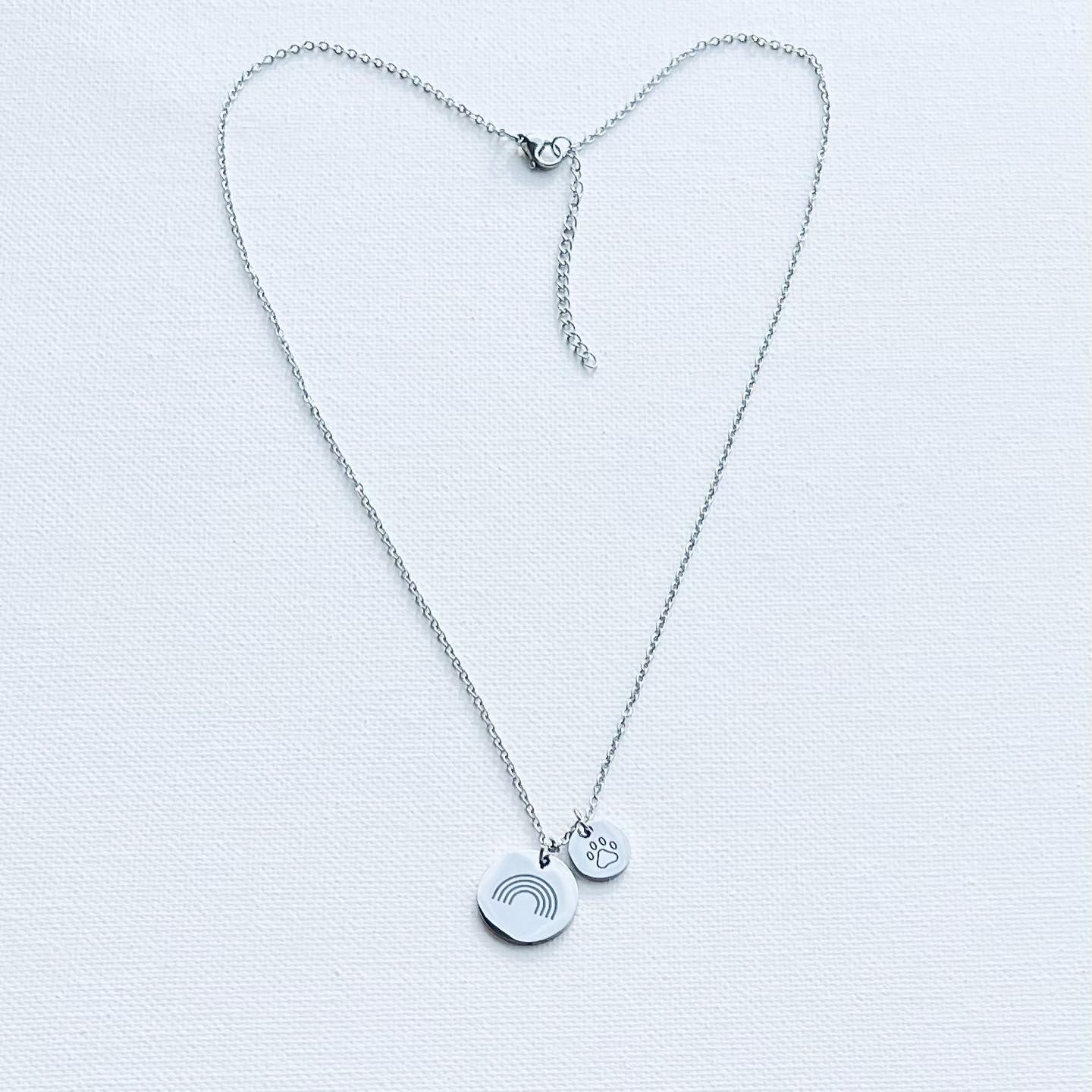 Rainbow Bridge Paw Print Silver Necklace Pet Loss Dog Necklace Cat ...