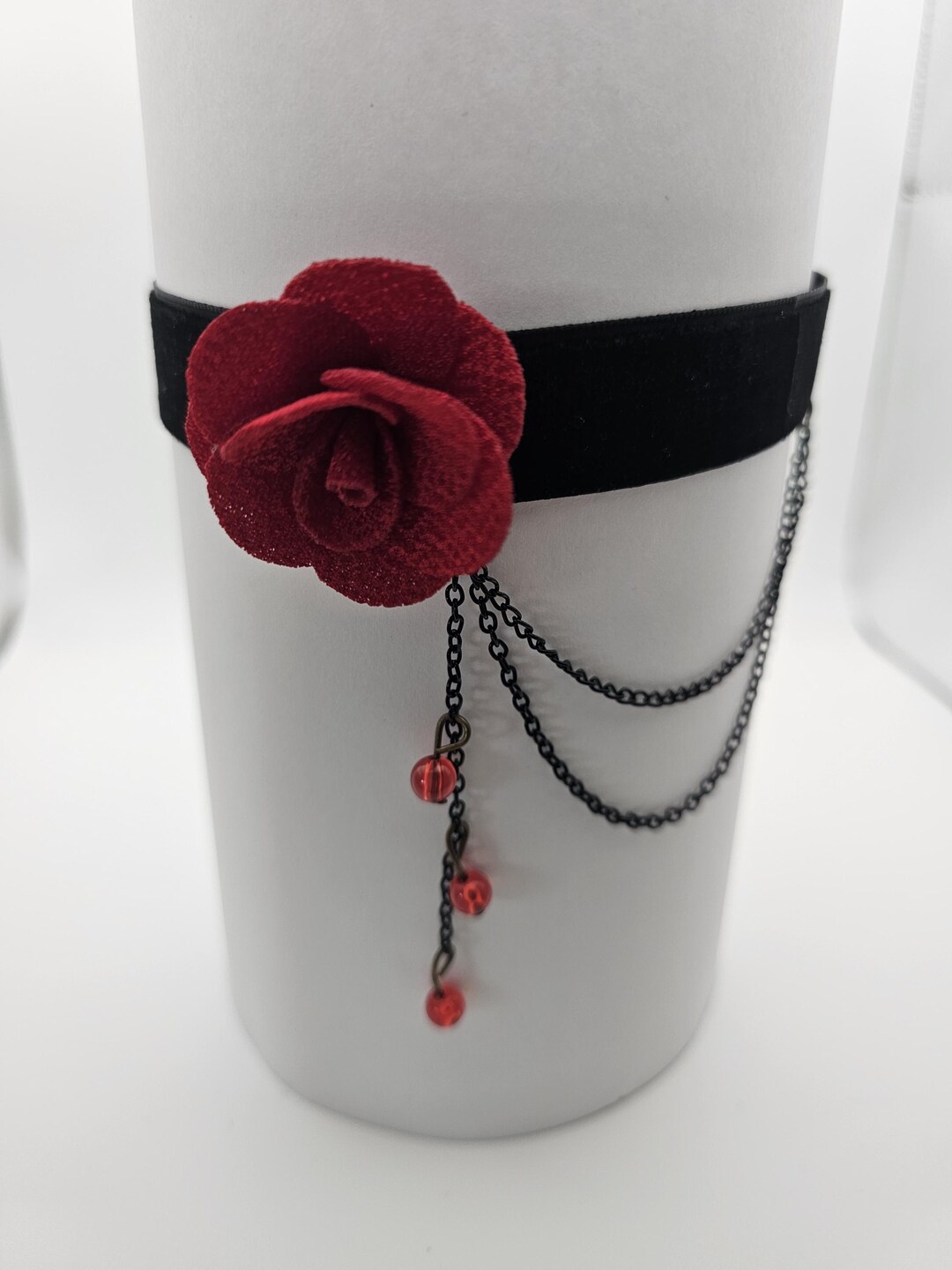 Gothic Red Rose Choker With Chain and Red Beads - Etsy