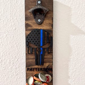 Blue Line Skull, Red Line Skull Wall Bottle Opener, Gift for Police ...