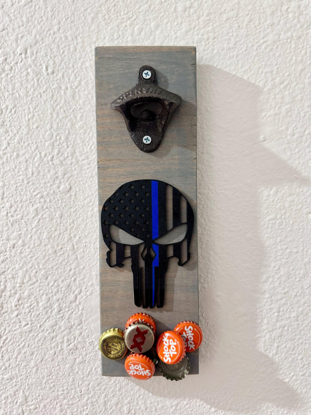Blue Line Skull, Red Line Skull Wall Bottle Opener, Gift for Police ...