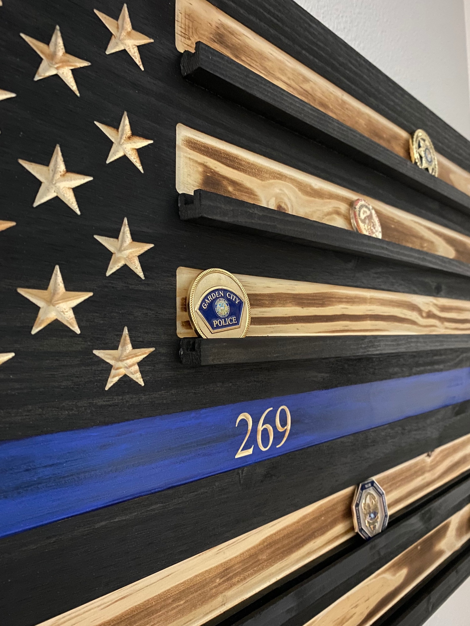 Blue Line Challenge Coin Display Flag Retirement Gift for - Etsy