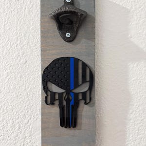 Blue Line Skull, Red Line Skull Wall Bottle Opener, Gift for Police ...