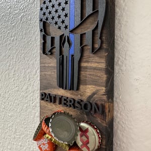 Blue Line Skull, Red Line Skull Wall Bottle Opener, Gift for Police ...