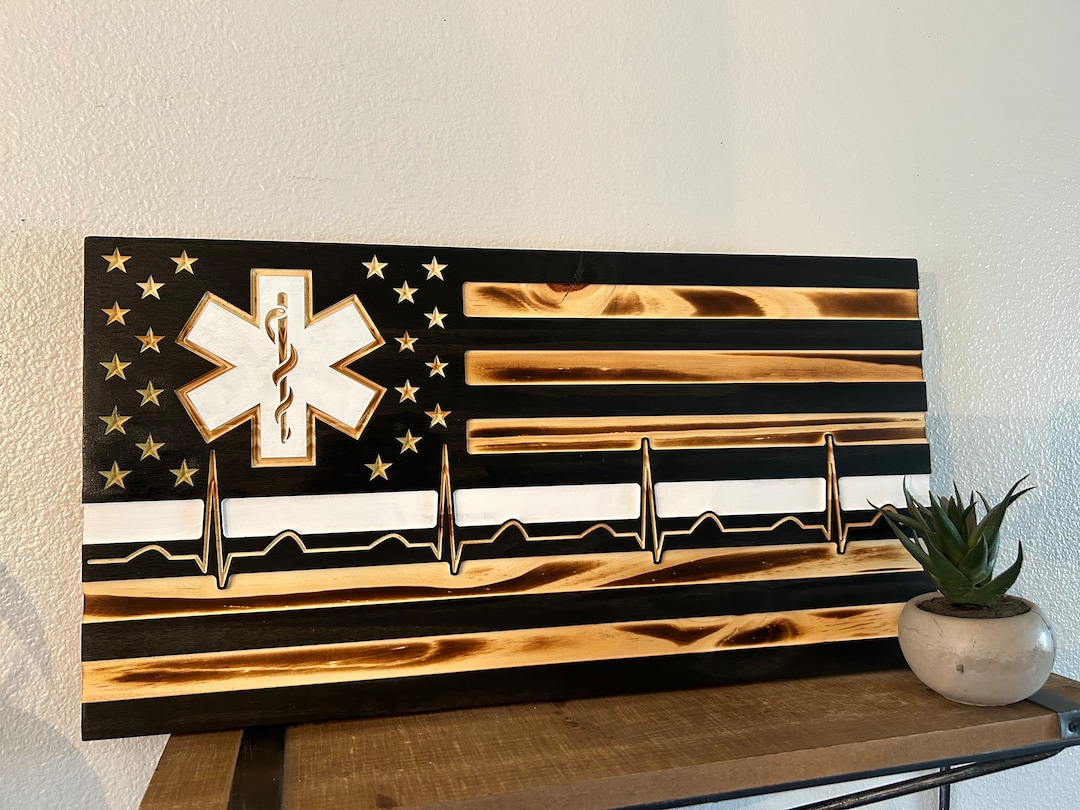 Engraved EMS Wooden Flag: Paramedic Star of Life Gift - Etsy