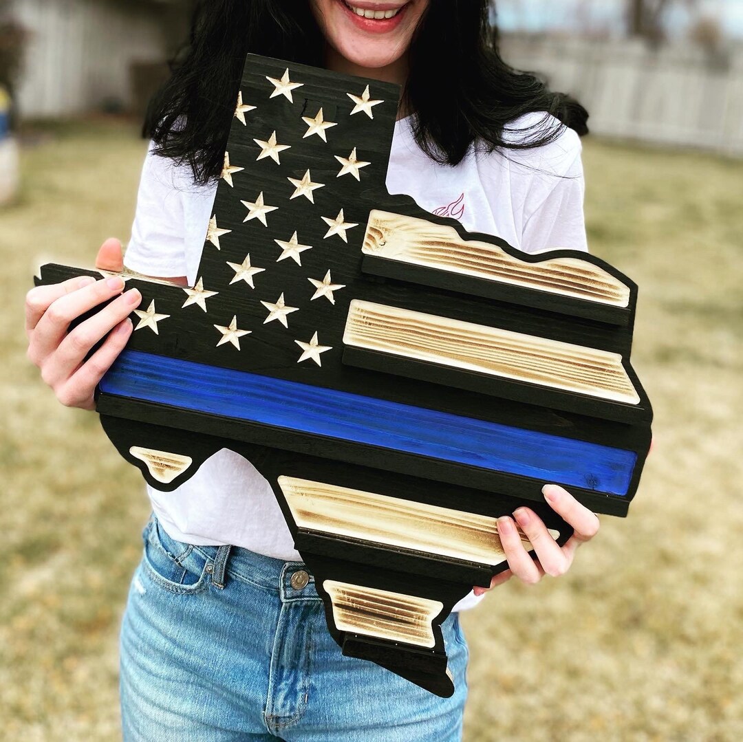 State Shaped Challenge Coin Display: Thin Blue Line Police Gift, Thin ...