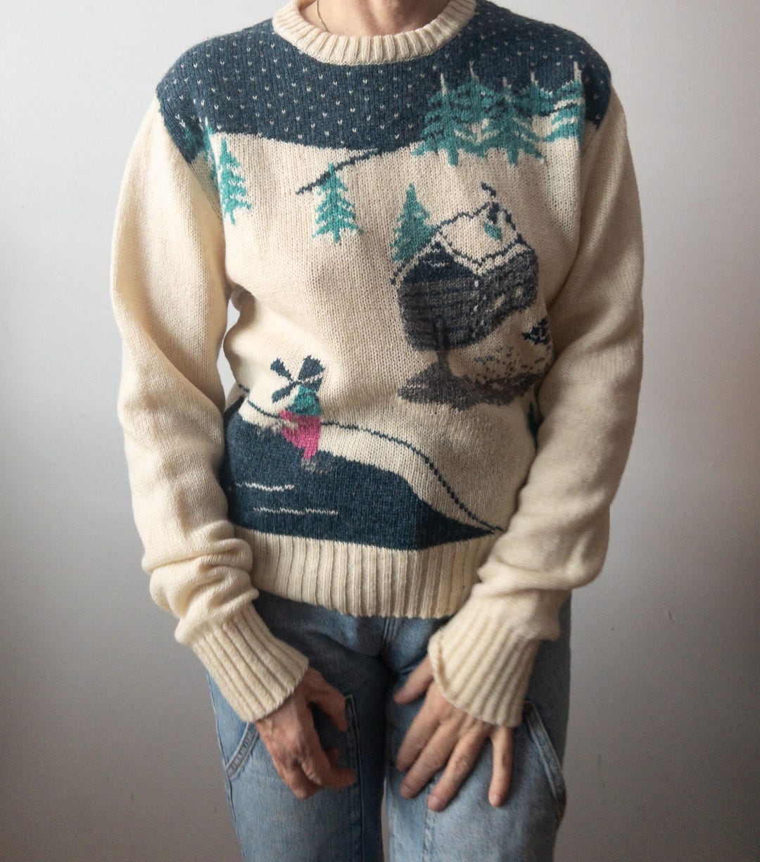 Novelty Mountain Landscape Knit Sweater, Vintage Woolrich Knit Wool ...