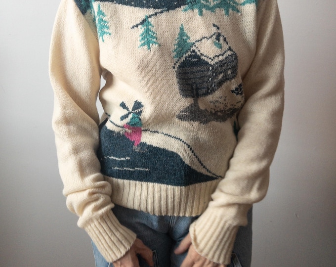 Novelty Mountain Landscape Knit Sweater, Vintage Woolrich Knit Wool ...