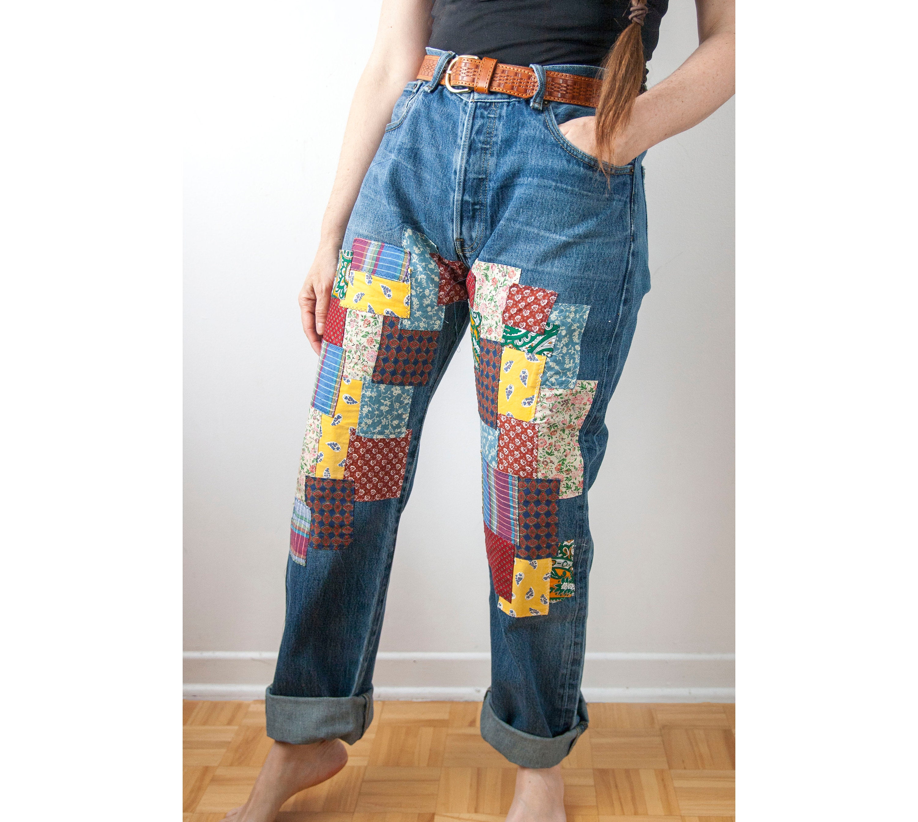 Brandy violett Beratung high waisted patchwork jeans Programm tief Samen
