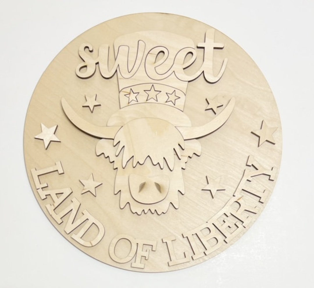 Sweet Land of Liberty Highland Cow 4th of July Patriotic Door Hanger ...