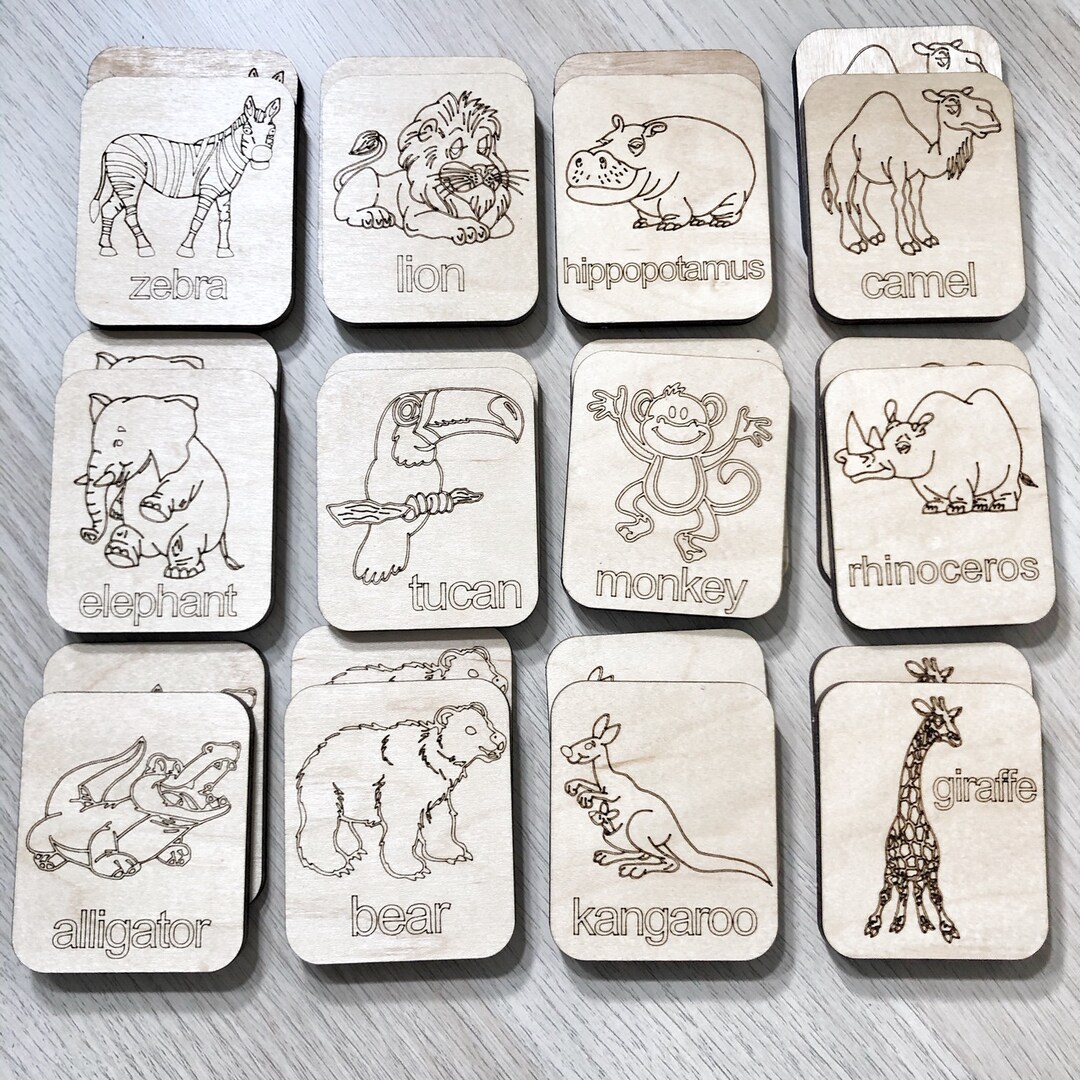 Zoo Animal Themed - Memory Game - Wood Matching Game - Make a Match ...