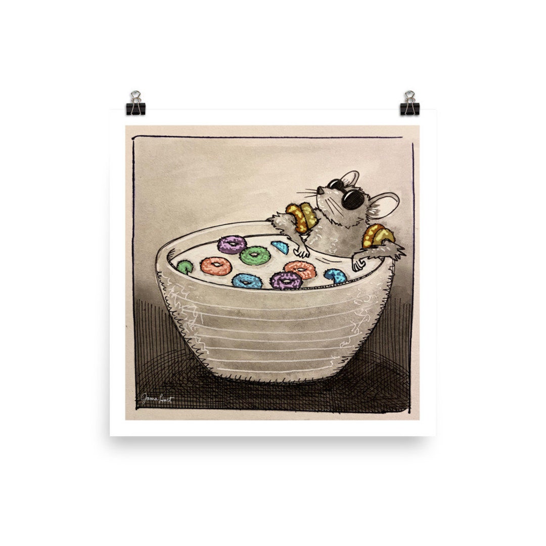 Mouse Chilling in a Froot Loop Pool Illustration Print - Etsy