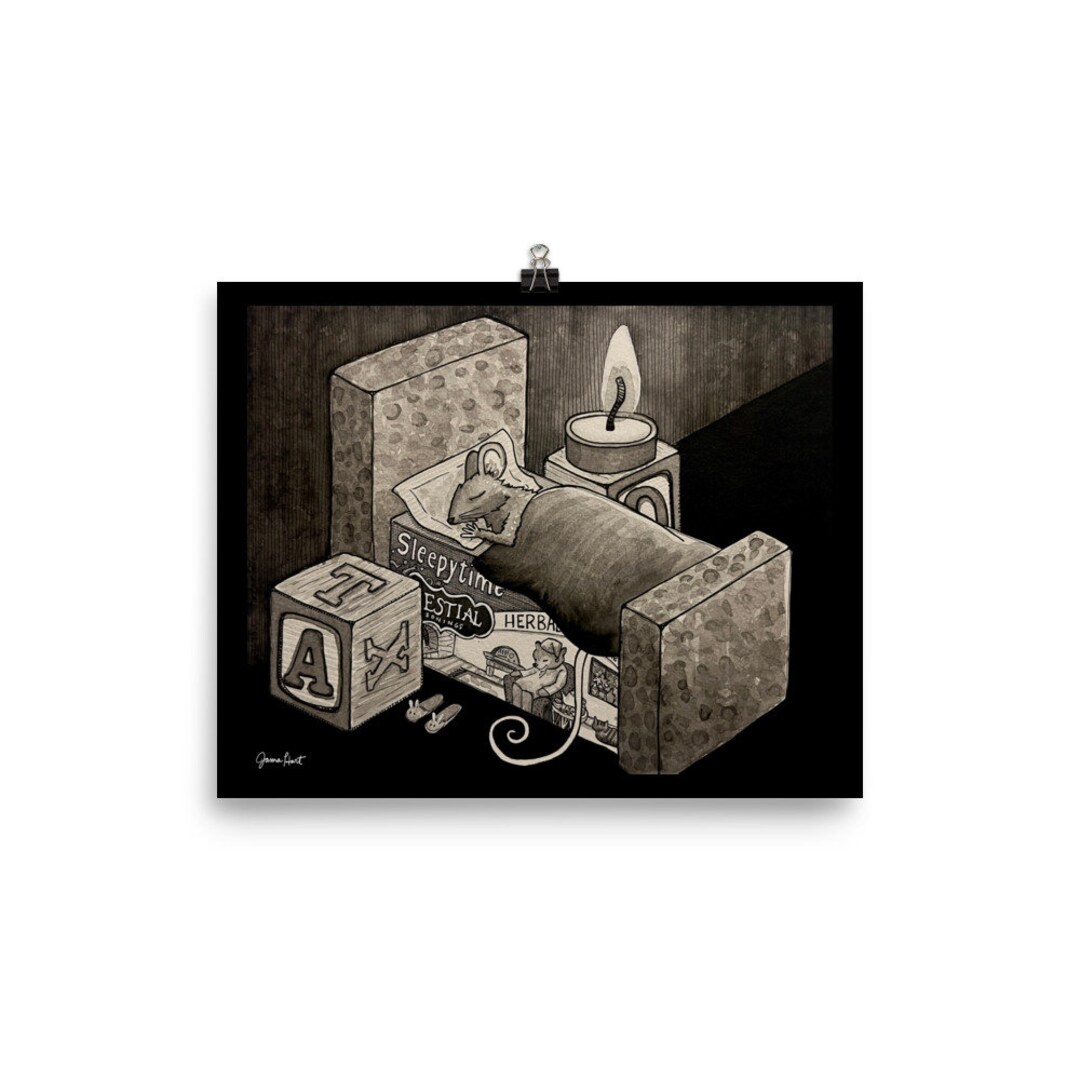 Sleepytime Mouse - Illustration Print - Etsy
