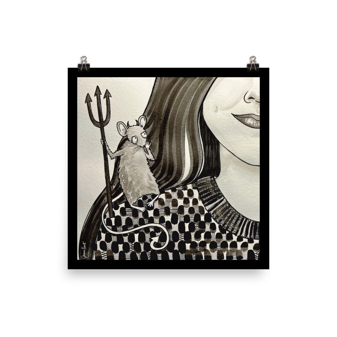 Shoulder Devil Mouse - Illustration Print - Etsy