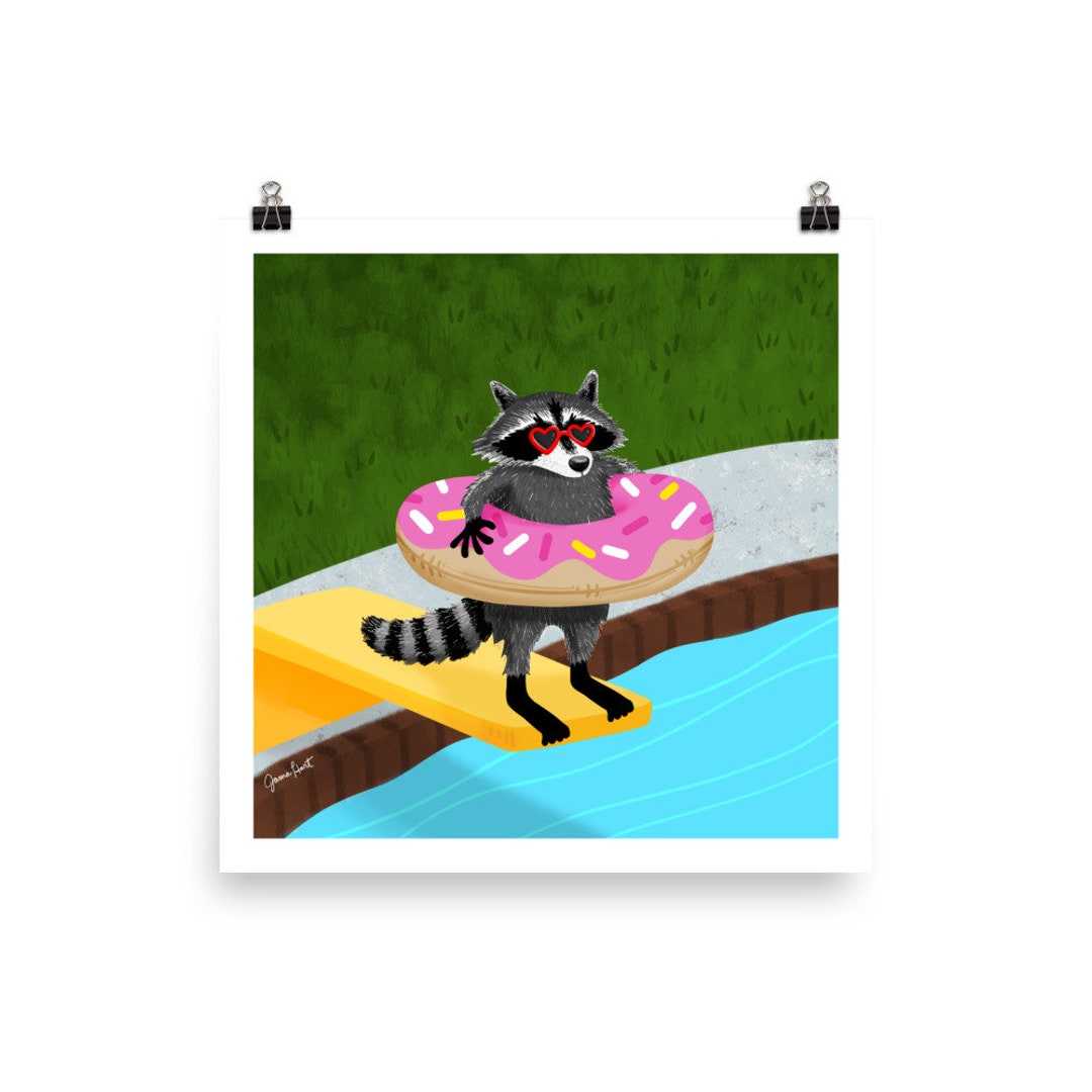 Sassy Summer Raccoon - Illustration Print - Etsy