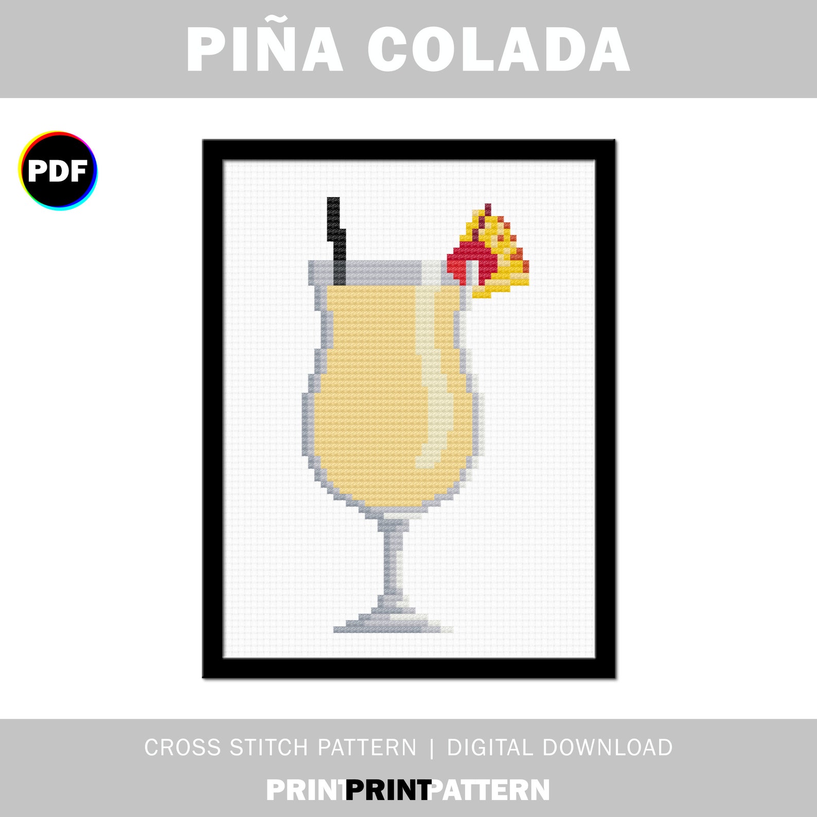 Piña Colada Cross Stitch Pattern: Tropical Cocktail (digital Download ...
