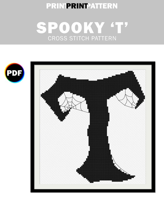 Spooky Letter T Cross Stitch Pattern Halloween Design T - Etsy