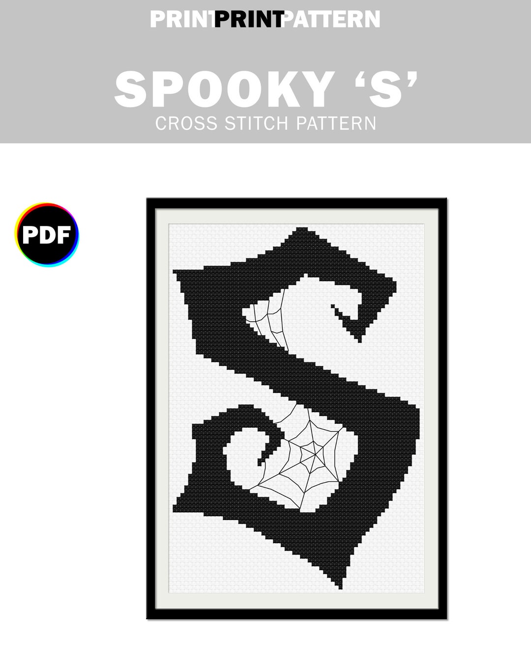 Spooky Letter S Cross Stitch Pattern, Halloween Decoration, S Monogram ...