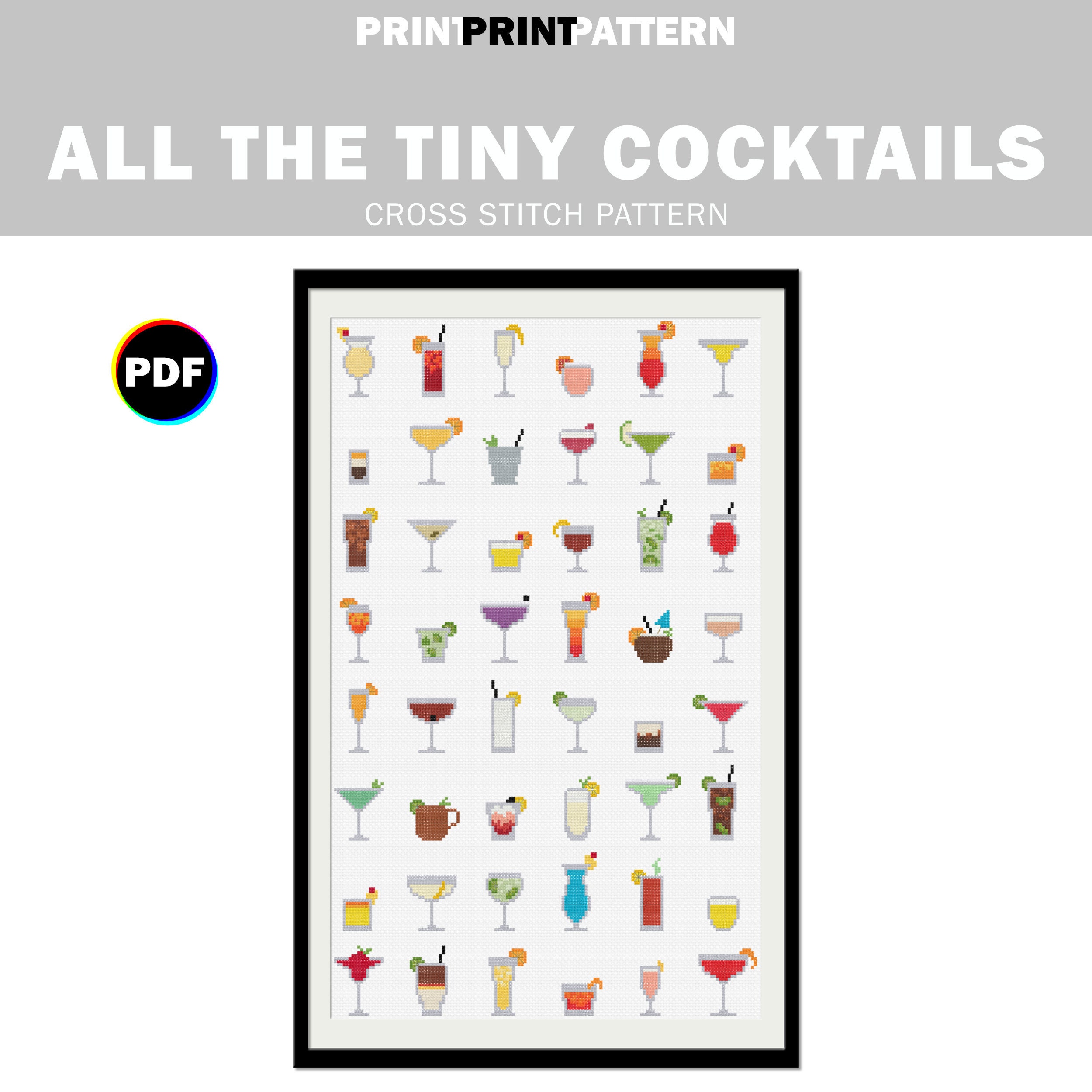 All the Tiny Cocktails Cross Stitch Pattern Cocktail - Etsy UK