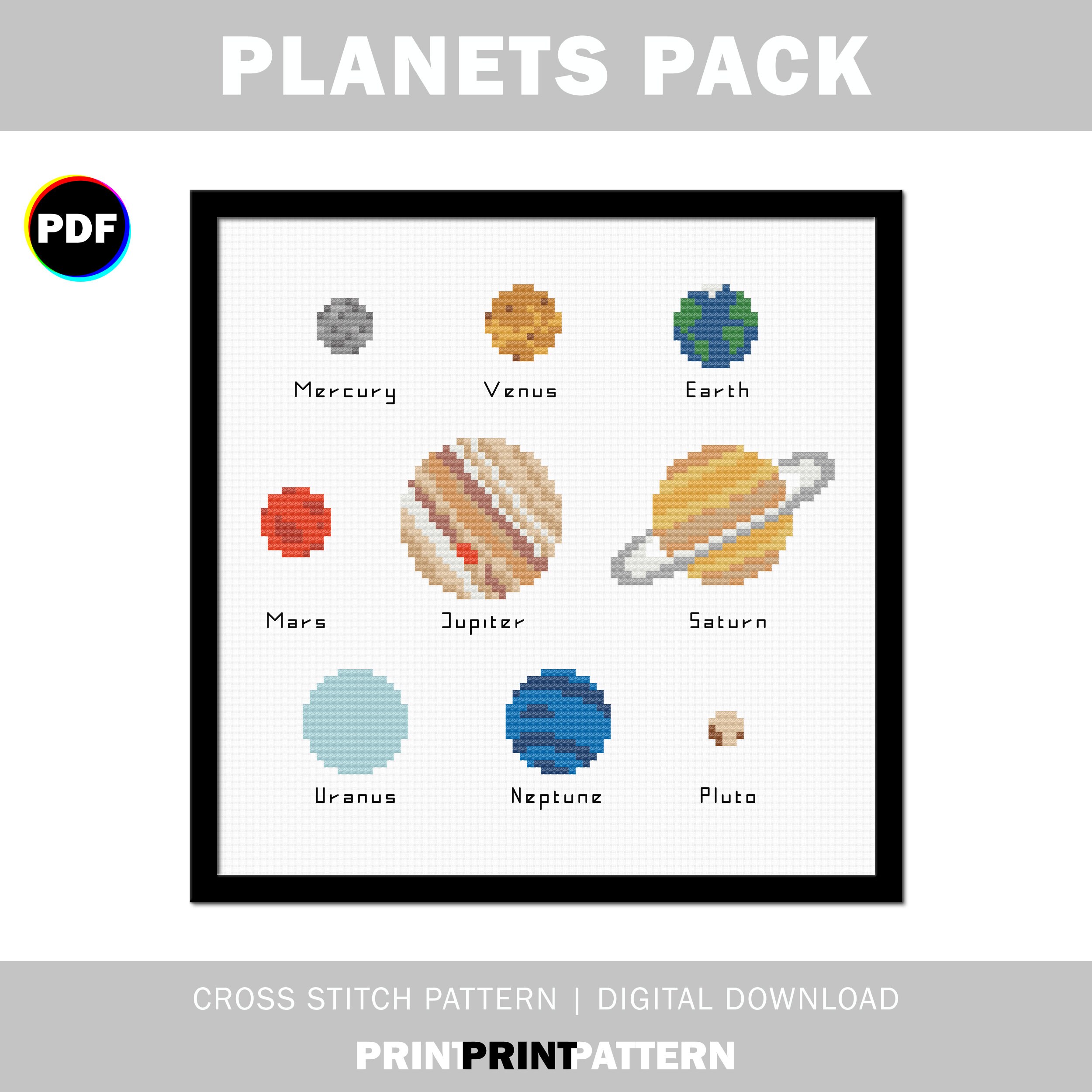 Planets Cross Stitch Pattern: Solar System With Pluto (digital Download ...