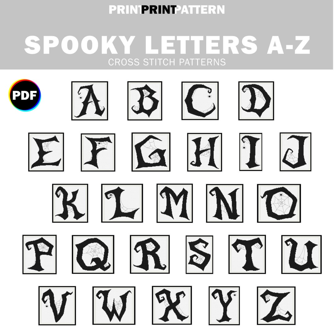 Spooky Letters Cross Stitch Patterns: Halloween Monogram Alphabet (PDF ...