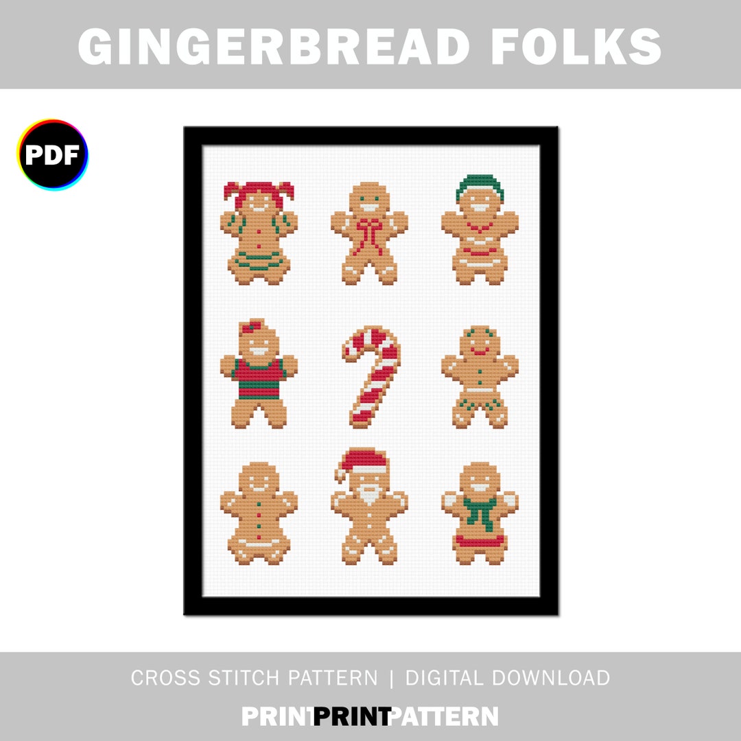 Gingerbread Folks Cross Stitch Pattern: Christmas Decorations (digital ...