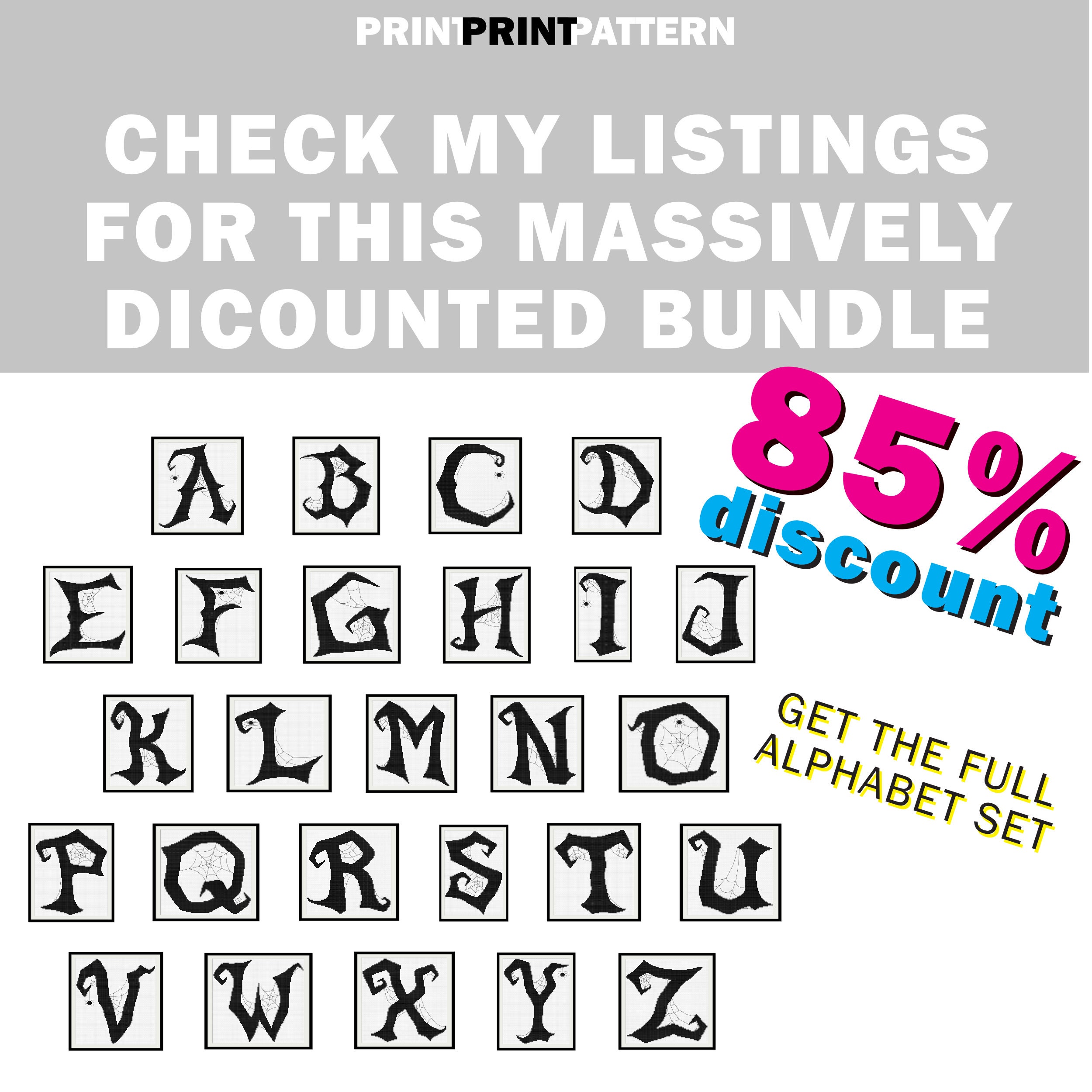 Spooky Letter F Cross Stitch Pattern Halloween decoration | Etsy