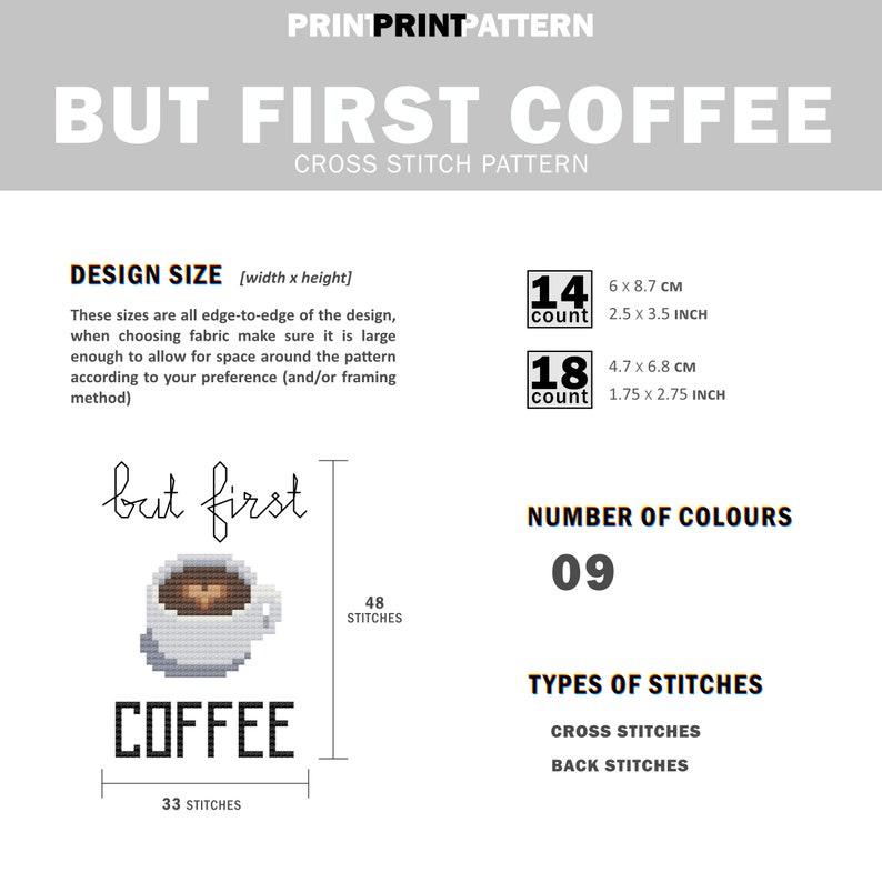 But First Coffee Cross Stitch Pattern: Heart Latte Art (digital ...