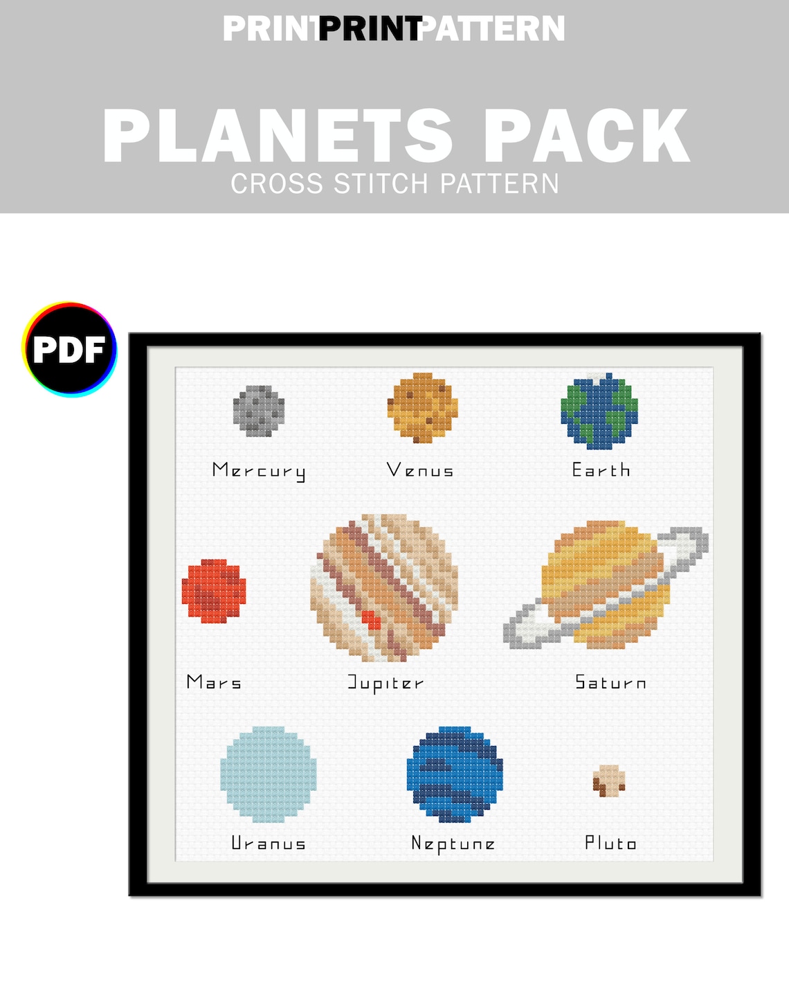 Planets Cross Stitch Pattern Solar System Pluto Included - Etsy