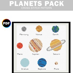 Planets Cross Stitch Pattern Solar System Pluto Included - Etsy