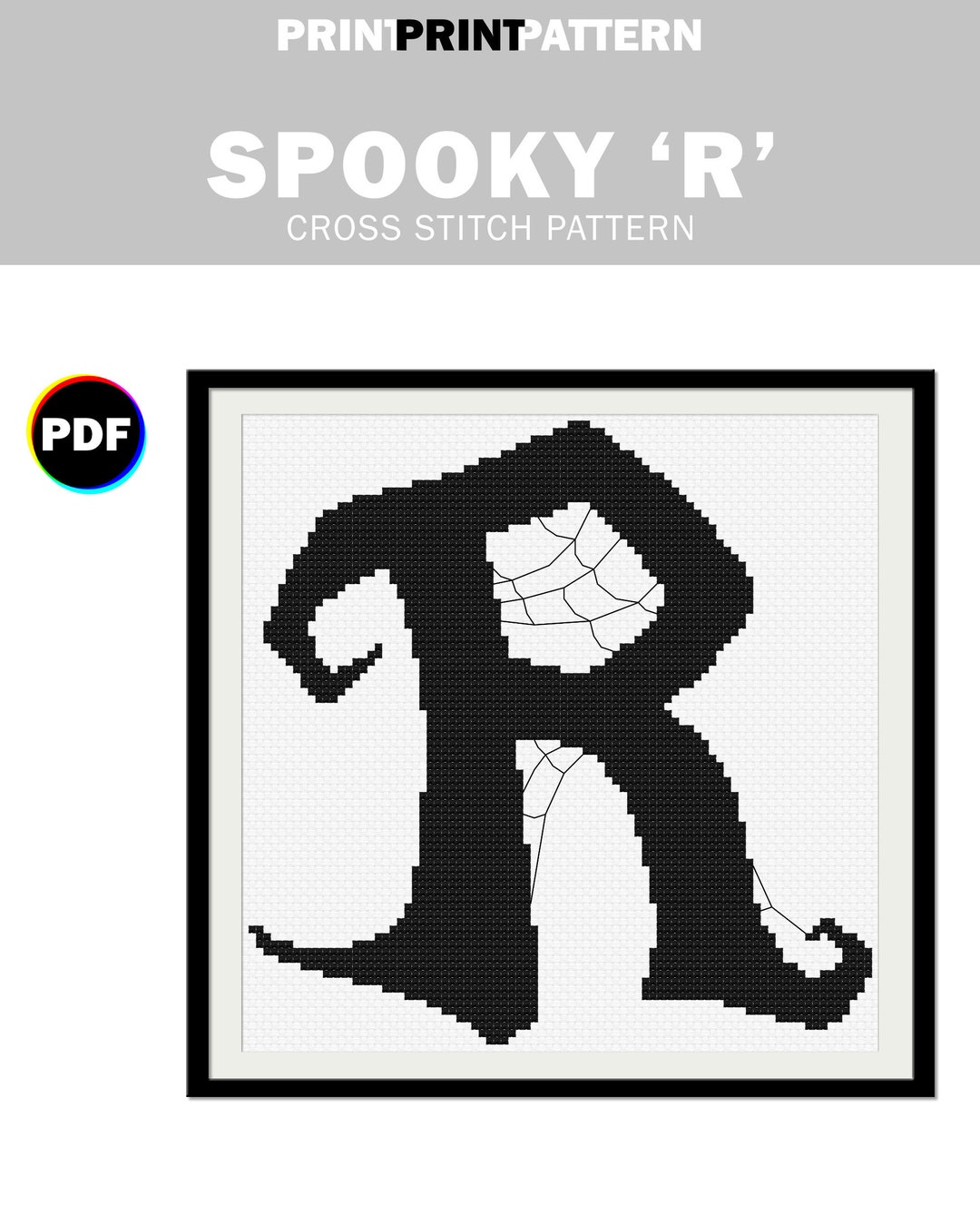 Spooky Letter R Cross Stitch Pattern, Halloween Decoration, R Monogram ...