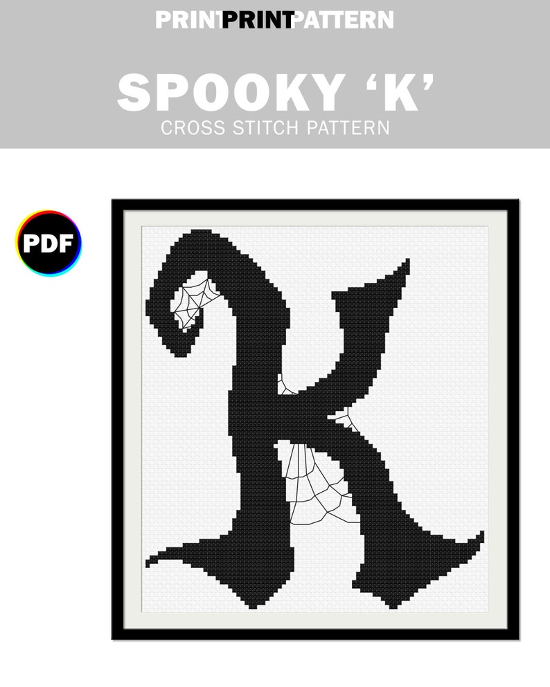 Spooky Letter K Cross Stitch Pattern Halloween monogram | Etsy