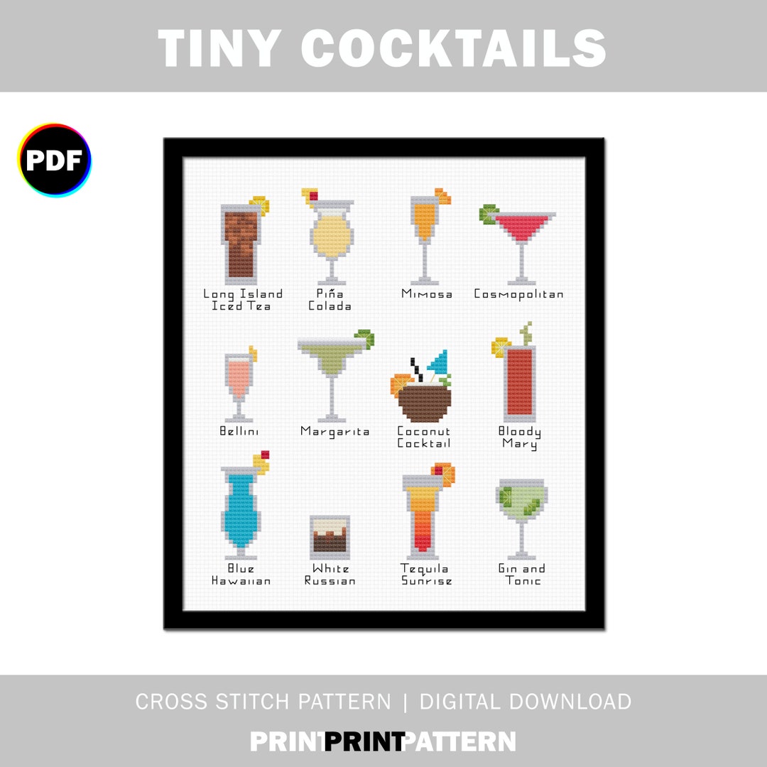 Tiny Cocktails Cross Stitch Pattern: Mini Drinks Sampler (digital ...