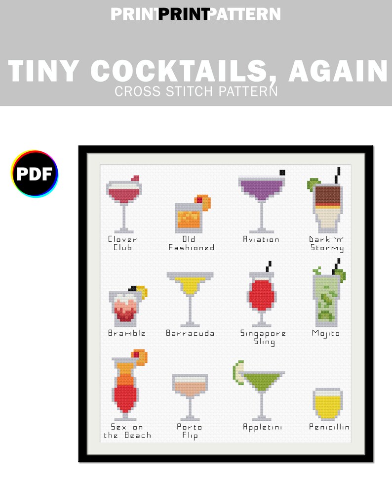 Tiny Cocktails Again Cross Stitch Pattern Mojito Appletini - Etsy