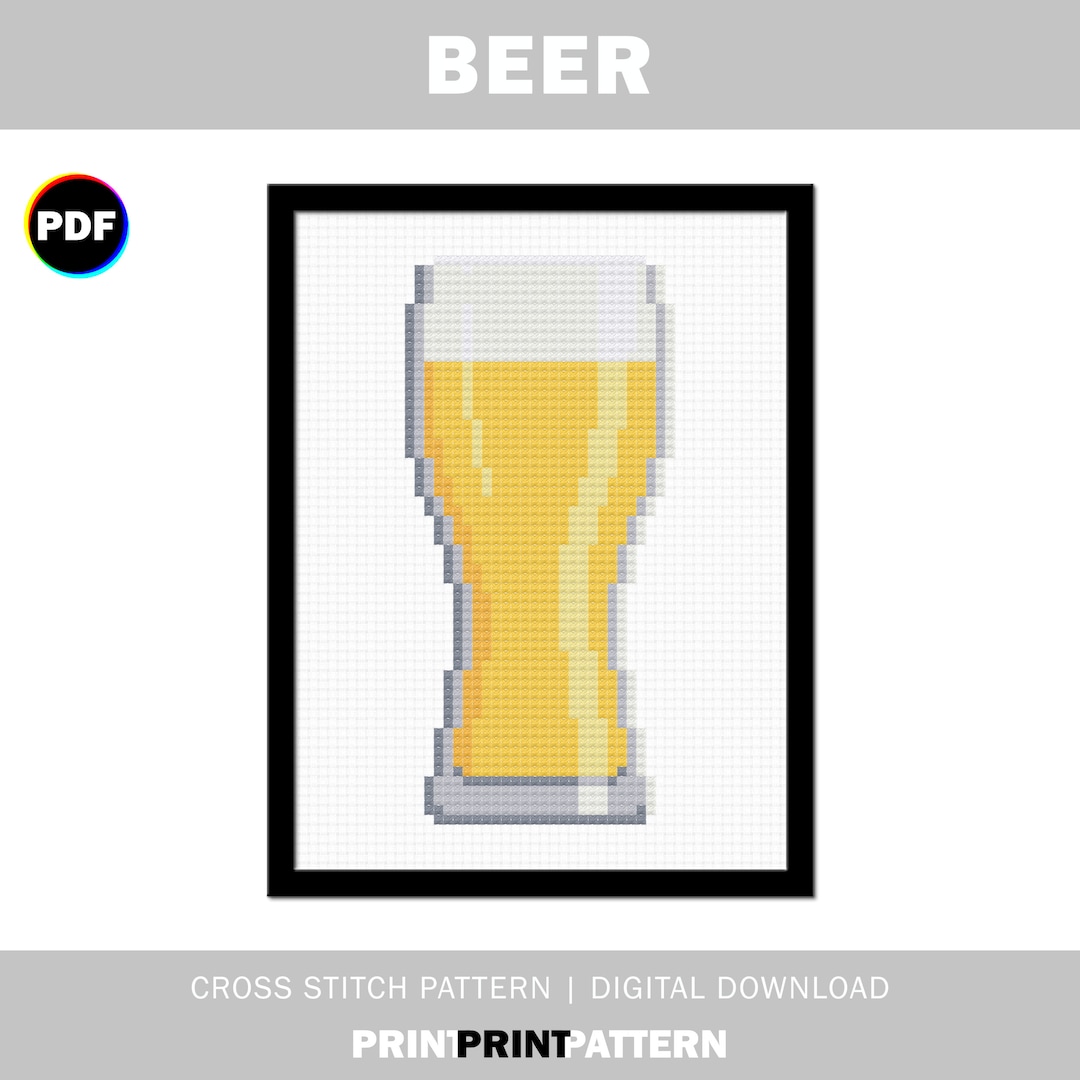 Beer Cross Stitch Pattern - a Pint Glass of Beer, Simple and Modern ...