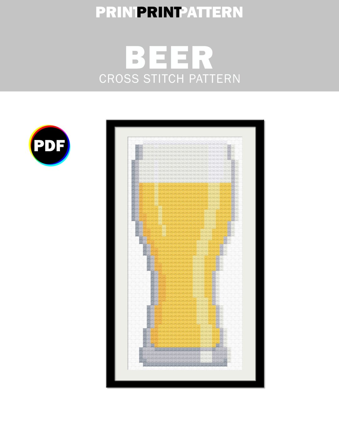 Beer Cross Stitch Pattern a Pint Glass of Beer Simple and - Etsy