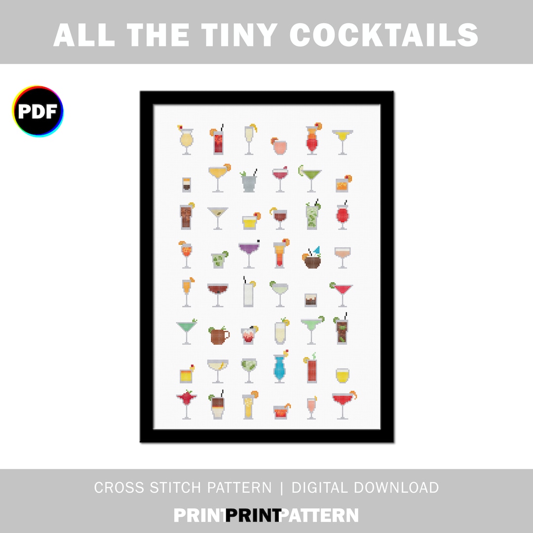 All the Tiny Cocktails Cross Stitch Pattern: Colorful Drink Collection ...