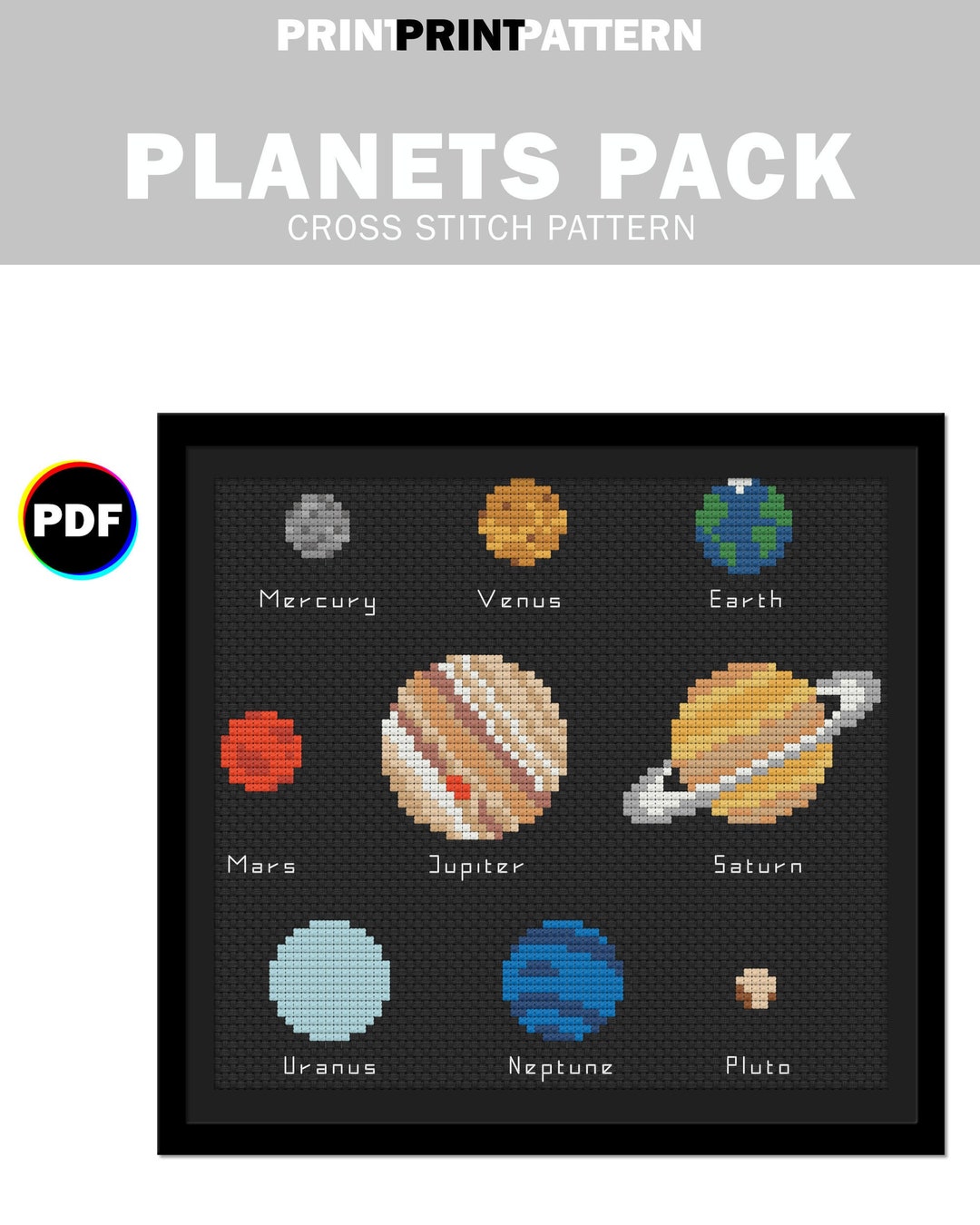 Planets Cross Stitch Pattern Solar System Pluto Included - Etsy