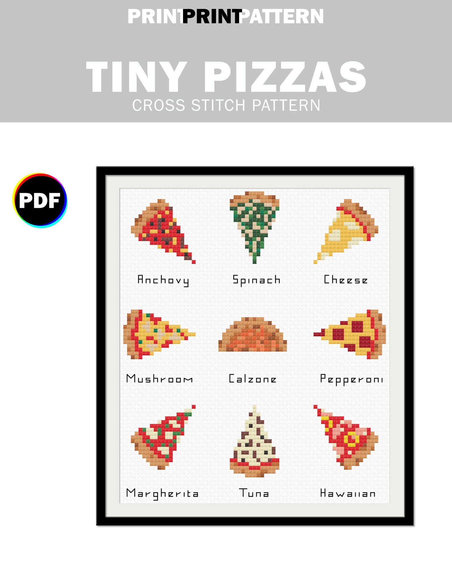 Tiny Pizza Cross Stitch Pattern Pizza Slices Sampler - Etsy