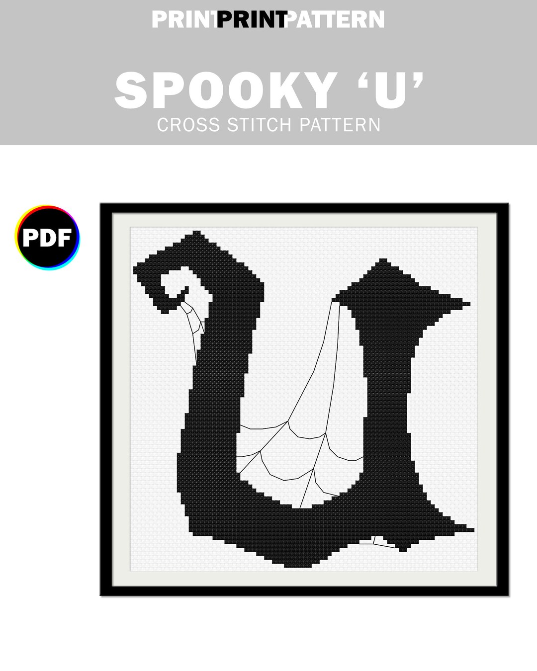 Spooky Letter U Cross Stitch Pattern, Halloween Monogram, Spiderwebs ...