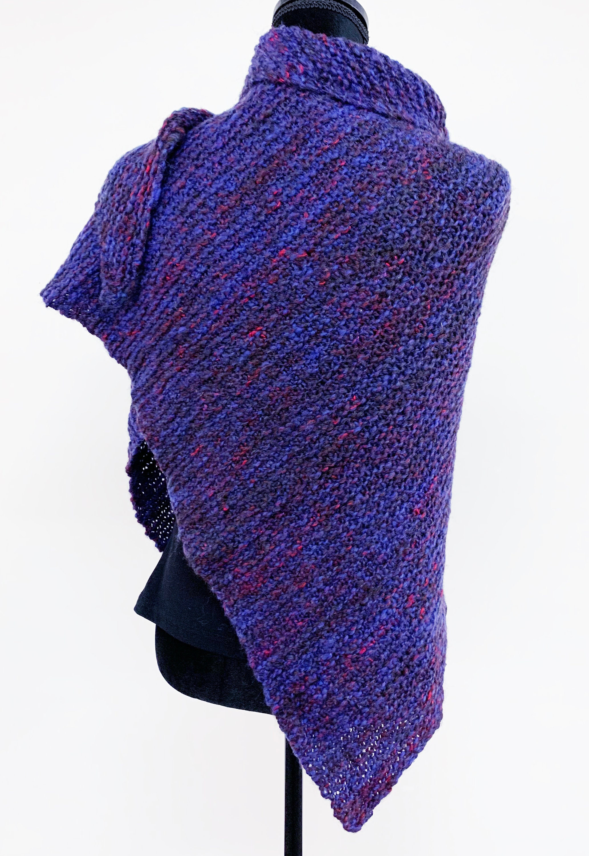 Hand-knit Deep Purple Shawl With Red Silk Accents - Etsy Hong Kong
